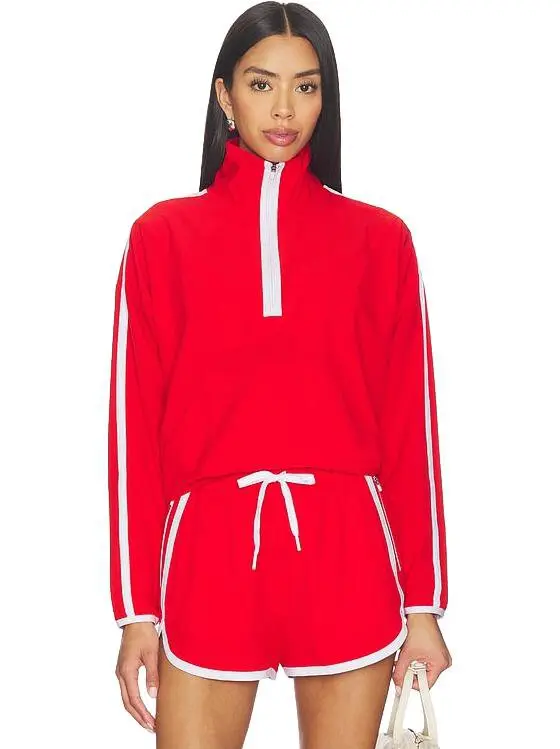 Beyond Yoga The Course Contrast Half Zip Pullover - Chili Red