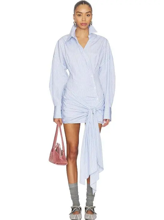 Attico Tie Shirt Mini Dress - Light Blue & White