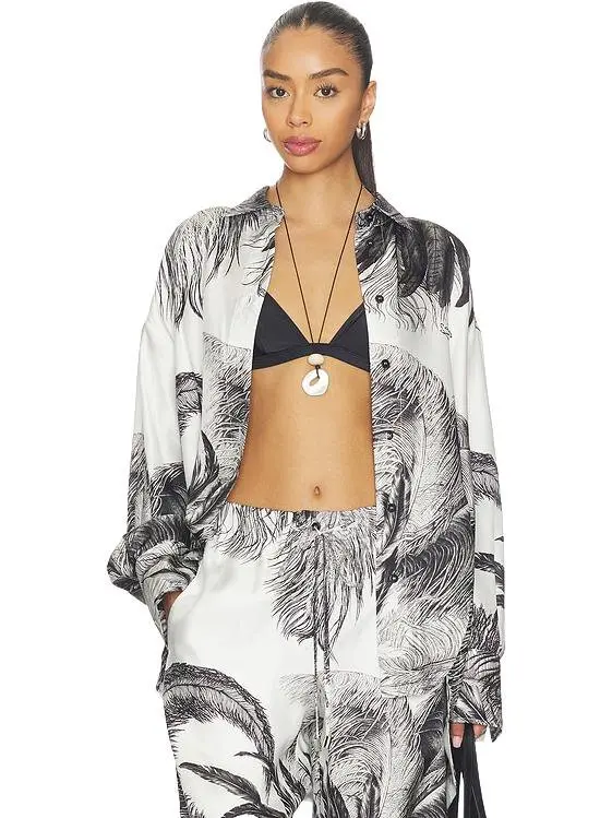 Attico Feather Print Shirt - White & Black