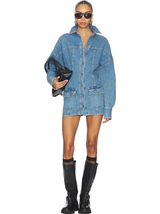 Attico Denim Shirt Mini Dress - Sky Blue