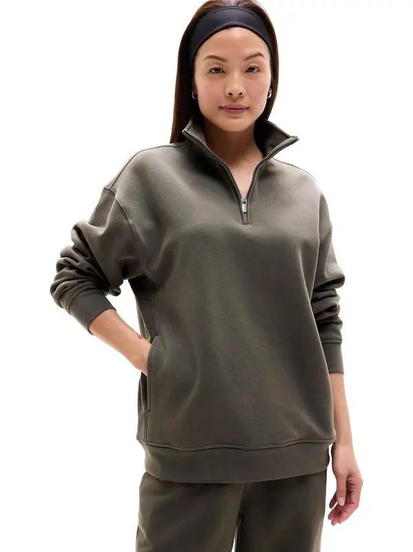 Athleta Forever Fleece 1/4 Zip Sweatshirt - Mountain Olive