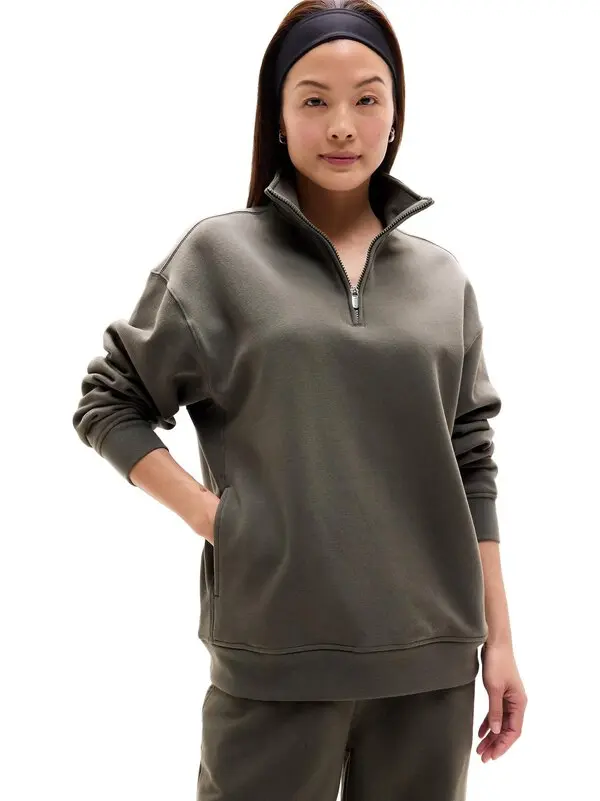 Athleta Forever Fleece 1/4 Zip Sweatshirt - Mountain Olive