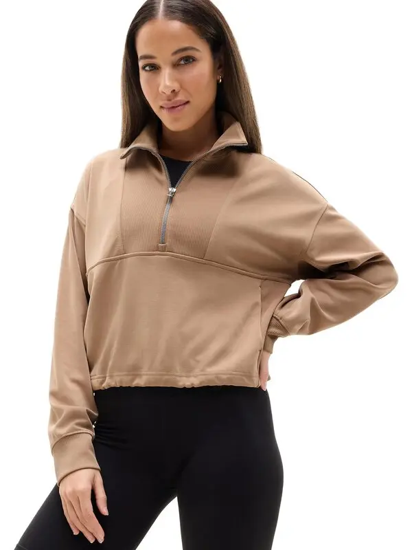 Athleta Seasoft Rib Quarter Zip Popover - Bluff