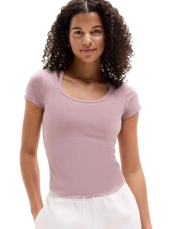 Athleta Signature Rib Scoop Tee - Blush
