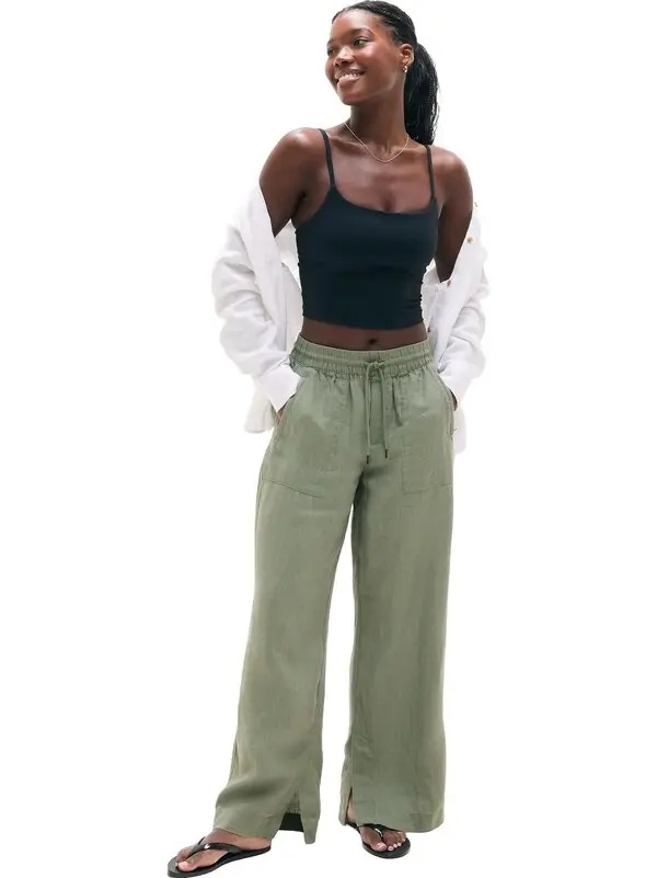 Athleta Retreat Linen High Rise Wide Leg Pants - Cacti