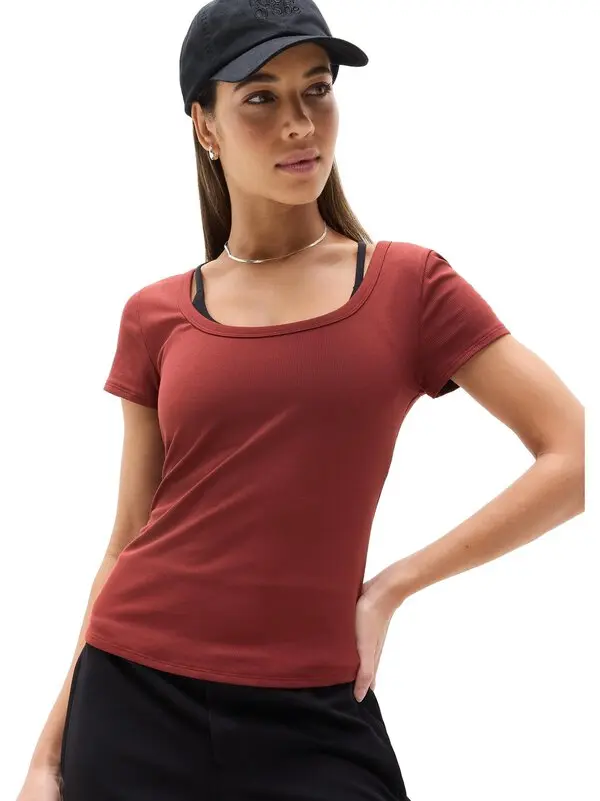 Athleta Signature Rib Scoop Tee - Cinnamon