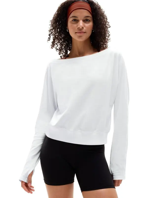Athleta Airy Cotton Terry Boat Neck Sweatshirt - Bright White
