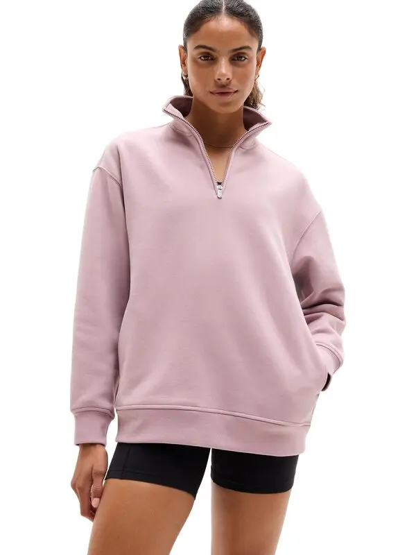Athleta Forever Fleece 1/4 Zip Sweatshirt - Blush