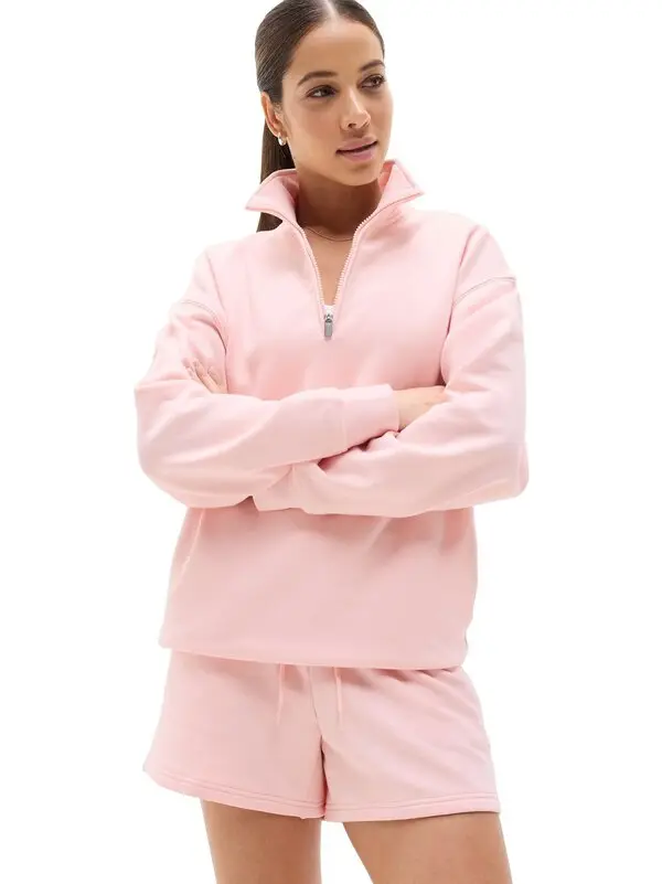 Athleta Forever Fleece 1/4 Zip Sweatshirt - Pink Sand