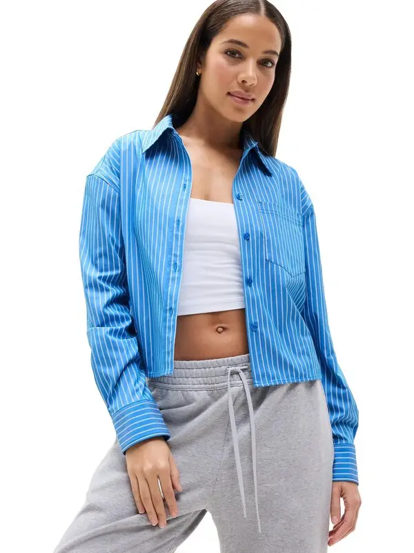 Athleta Midday Cropped Poplin Shirt - Hawthorne Stripe Breaker