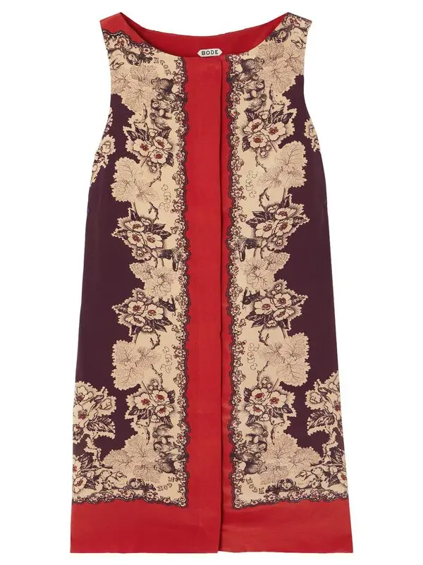 BODE Storybook Printed Silk Mini Dress - Red