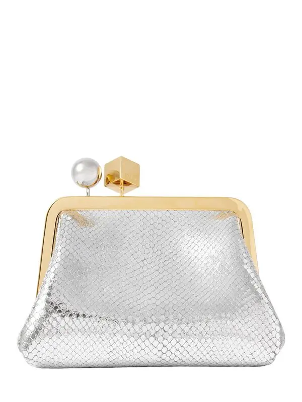 Jacquemus Le Berlingot Snake-effect Leather Clutch - Silver