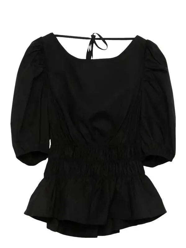 Pinko Joandra Smocked Puff-sleeve Top - Black