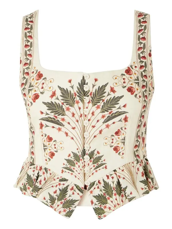 Agua Bendita Eslabon Andes Ruffled Printed Linen Top - Multi