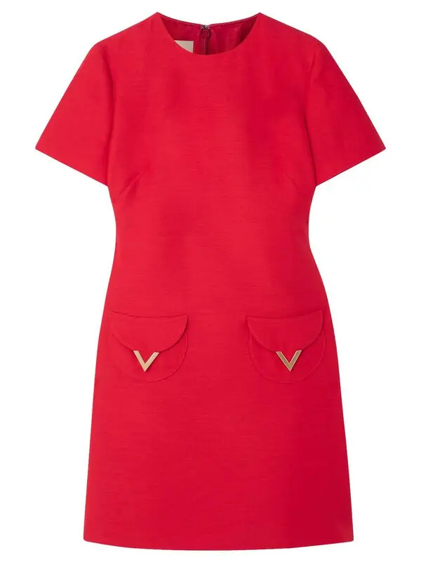 Valentino Garavani Embellished Wool And Silk-blend Dupioni Mini Dress - Red