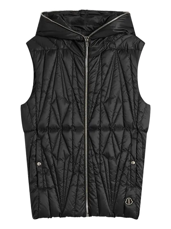 Rick Owens X Moncler Geocamo Flight Ziplock Hooded Vest - Black