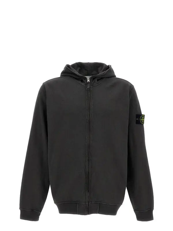Stone Island Diagonal Fleece Zip-up Hoodie - Grey