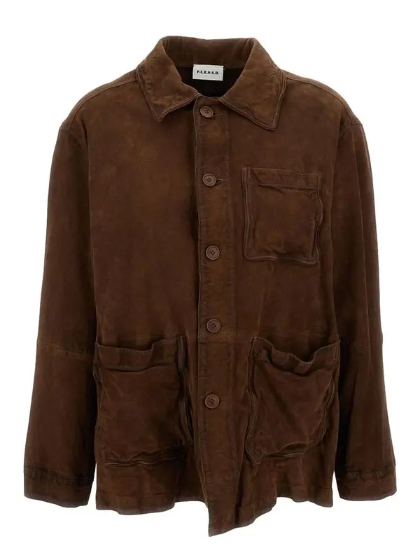 PAROSH Suede Leather Jacket - Brown