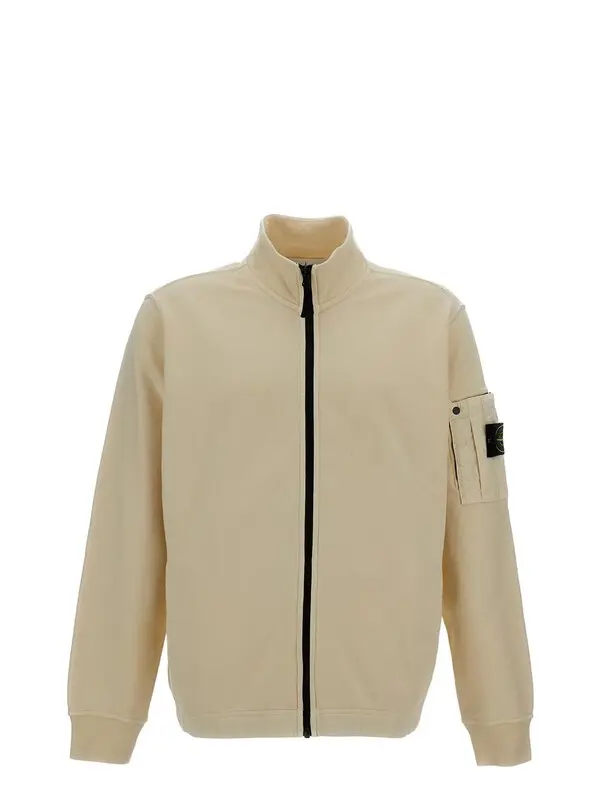 Stone Island Zip-up Cotton Fleece Sweatshirt - Beige