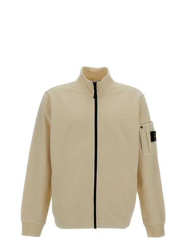 Stone Island Zip-up Cotton Fleece Sweatshirt - Beige