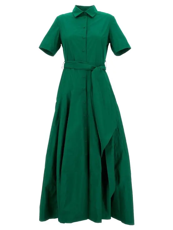 PAROSH Long Shirt Dress With Belt - Green