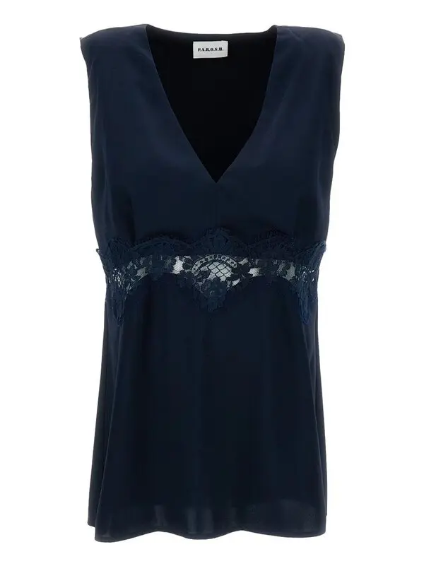 PAROSH Sleeveless Top With Lace Insert - Blu