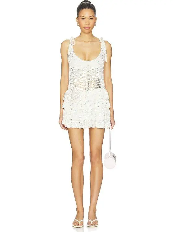 LESLIE AMON Crochet Mermaid Dress With Seashell Embellishment - White