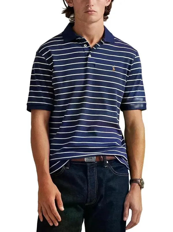 Polo Ralph Lauren Striped Logo Embroidered Polo Shirt - Blue