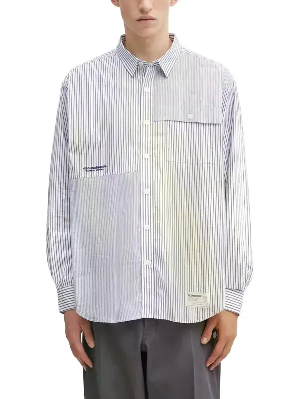 NEIGHBORHOOD Striped-pattern Logo-patch Shirt - Blue