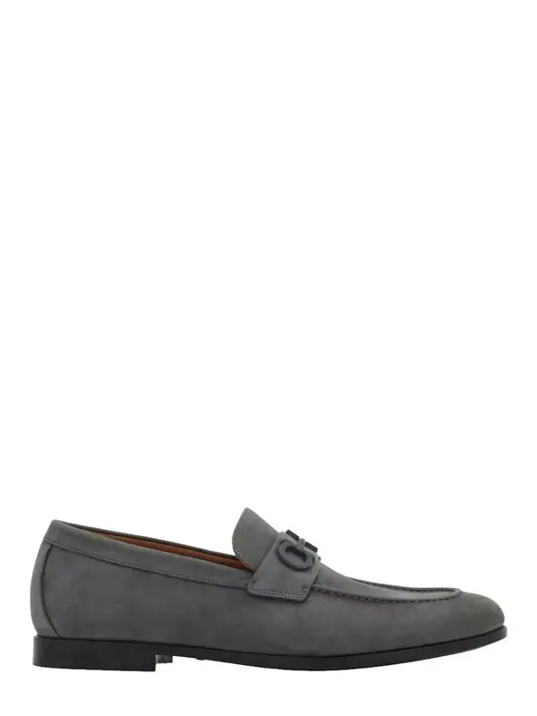 FERRAGAMO Leather Loafers With Gancini Buckle - Grey