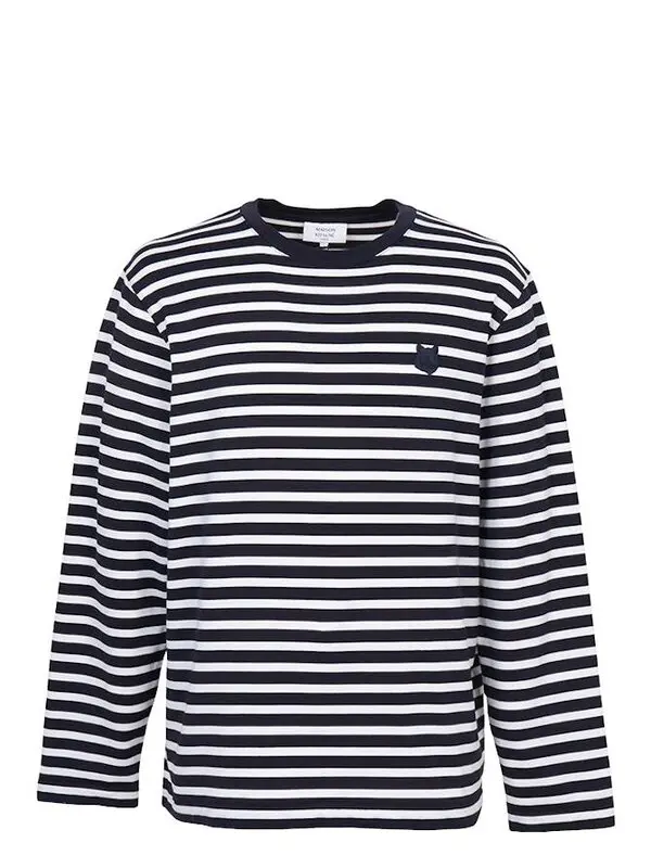 Maison Kitsuné Fox Head Striped Long Sleeve T-shirt - Navy Blue