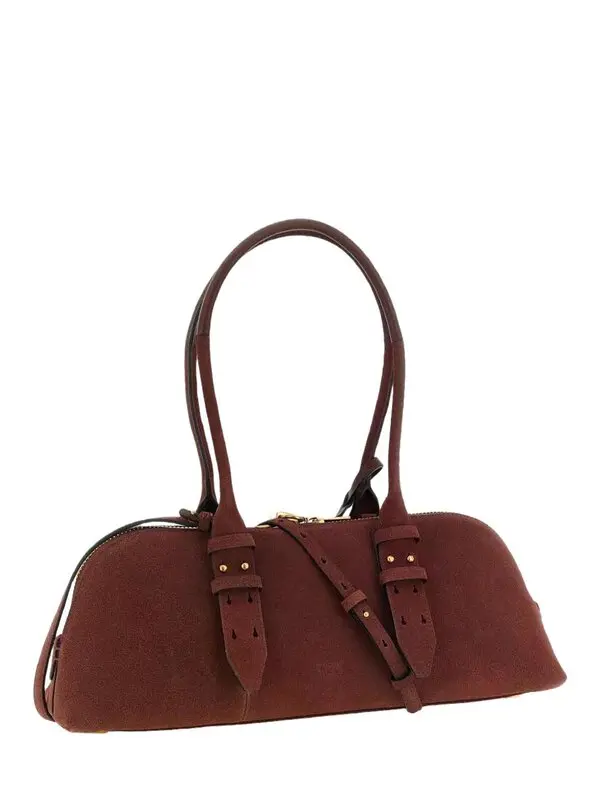 Pinko Suede Shoulder Bag With Metal Logo - Red