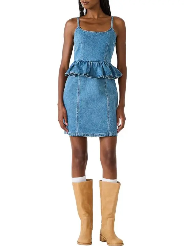 Steve Madden Giselia Denim Peplum Minidress - Marina Wash