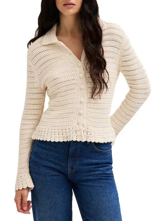 Madewell Pointelle Knit Peplum Cotton Cardigan - Canvas