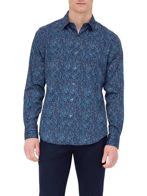 Bugatchi Julian Shaped Fit Geo Print Button-up Shirt - Teal