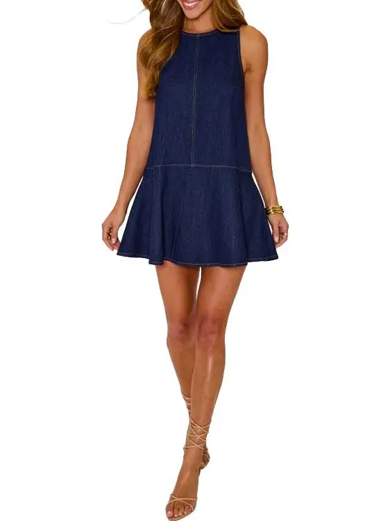 VICI Olivia Denim Fit & Flare Mini Dress - Dark Wash
