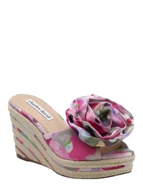 CHARLES DAVID Crash Espadrille Platform Wedge Slide Sandal - Magenta