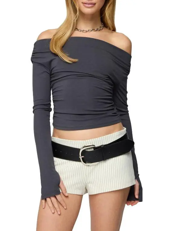 EDIKTED Ruched Off-the-shoulder Top - Dark-gray