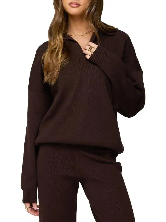 EDIKTED Lorie Oversize Polo Sweater - Brown