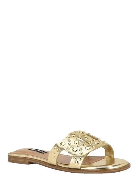 Nine West Gomaz Studded Slide Sandals - Gold