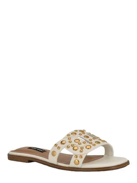 Nine West Gomaz Studded Slide Sandals - White