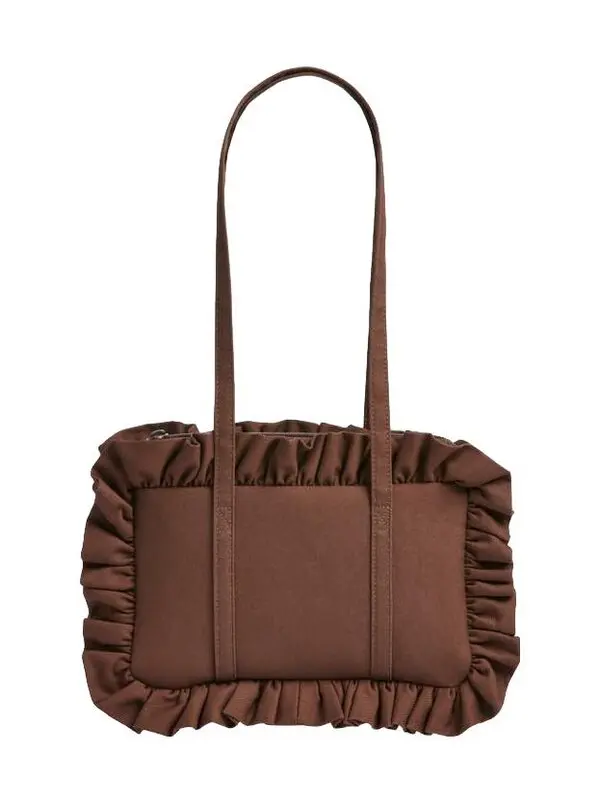 BAGGY LONDON Ruffle Twill Bowler Bag - Brown
