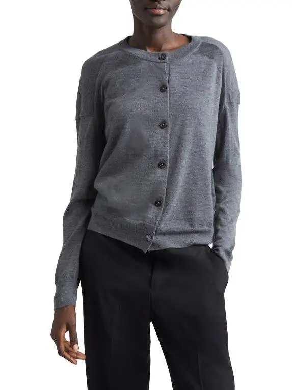 Loulou De Saison Kita Fine Knit Cashmere Crewneck Cardigan - Anthracite Melange