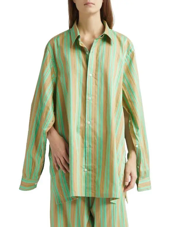 SETCHU Oversized Cotton & Silk Button-up Shirt - Safari Stripe