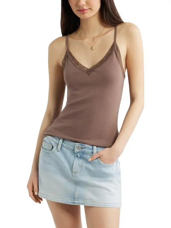 Bp. Lace-trimmed V-neck Camisole - Brown Quartz