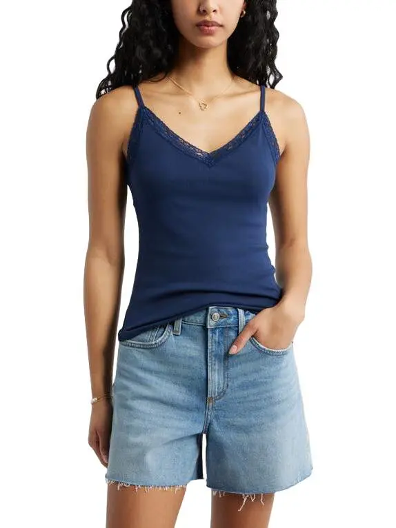 Bp. Lace-trimmed V-neck Camisole - Navy Iris
