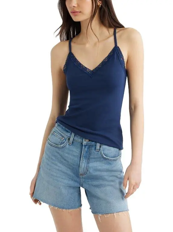 Bp. Lace-trimmed V-neck Camisole - Navy Iris