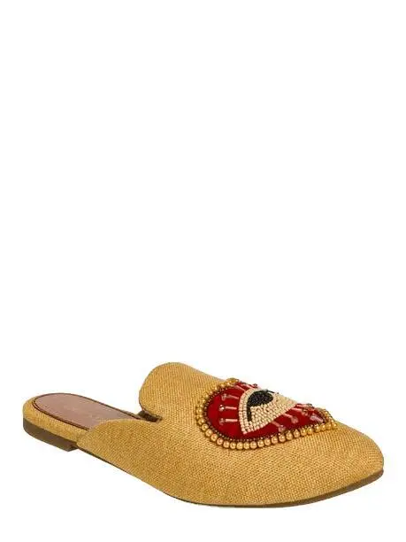 FUCHSIA Heart Eye Embroidered Mule - Light Beige