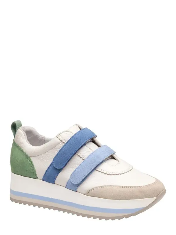 Johnston & Murphy Gracie Double Strap Platform Sneakers - White/blue/green Suede