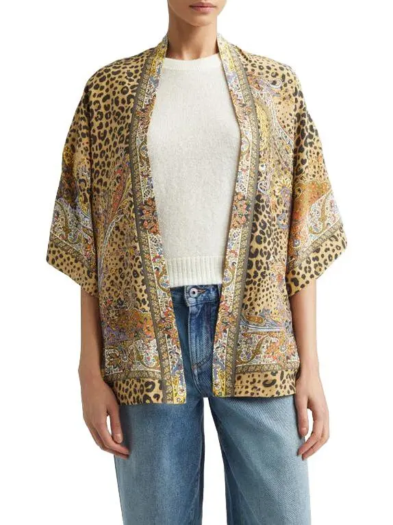 Etro Leopard Paisley Print Silk Jacket - Printed Brown Base